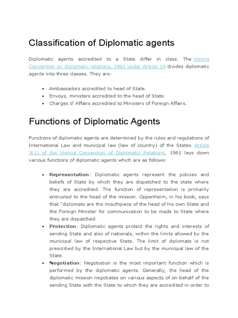 Classification of Diplomatic Agents | PDF | Diplomacy | Diplomat