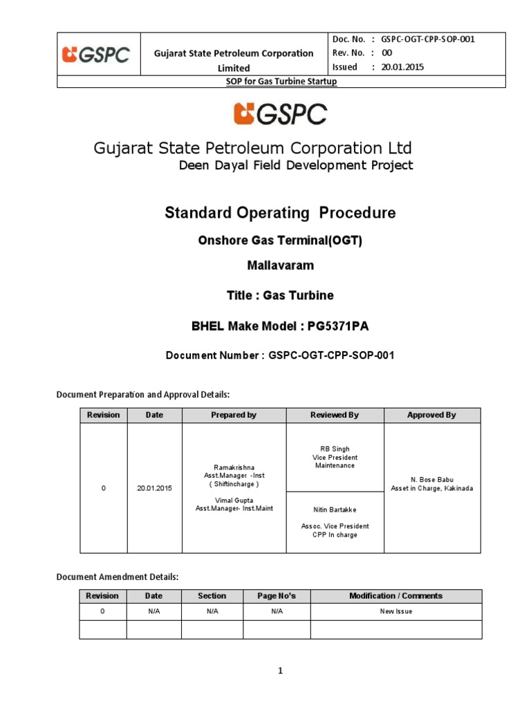 SOP For Gas Turbine Startup | PDF | Gas Turbine | Valve