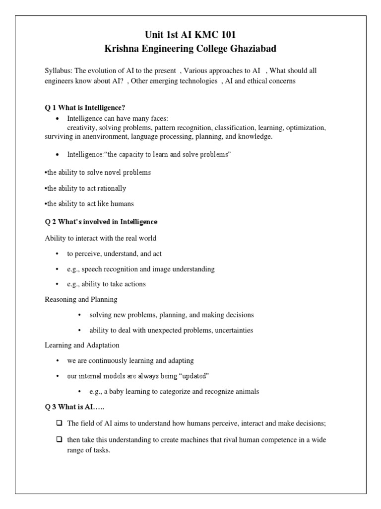 AI Complete Notes - Unit 1 To Unit 5 | PDF | Artificial Intelligence ...