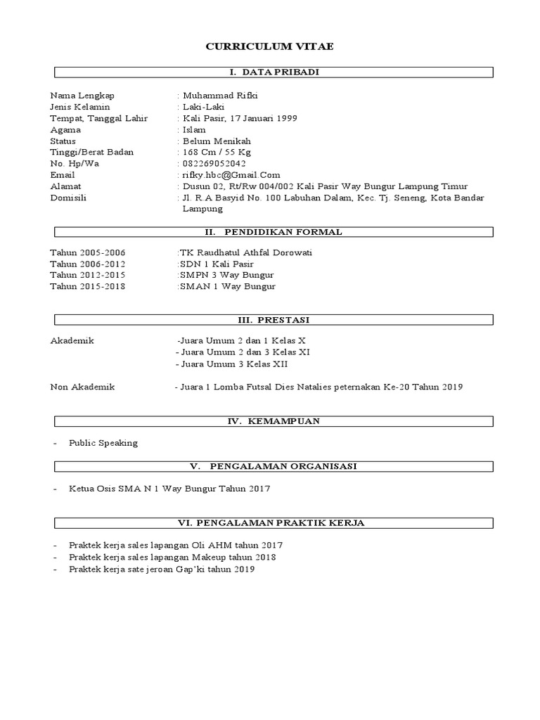CV Muhammad Rifki | PDF
