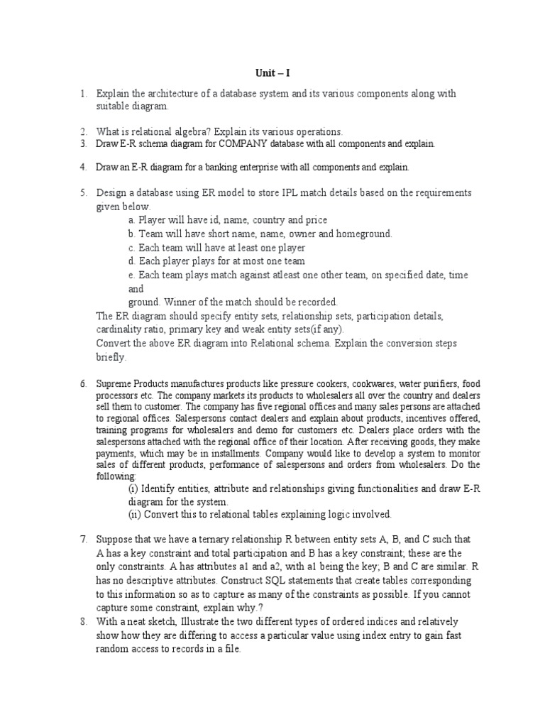 INT104 - DBMS - Question Bank1 | PDF | Database Index | Relational Model