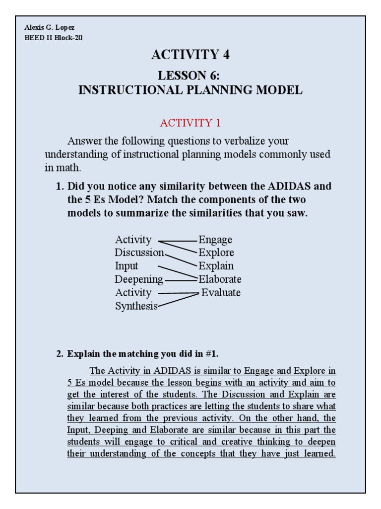 Activity 4: Lesson 6: Instructional Planning Model | PDF | Teachers ...