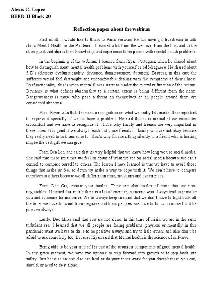 Alexis G. Lopez BEED-II Block-20 Reflection Paper About The Webinar ...