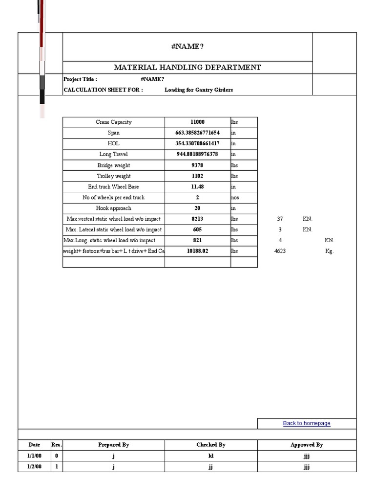 Crane Load Calculation Sheet | PDF