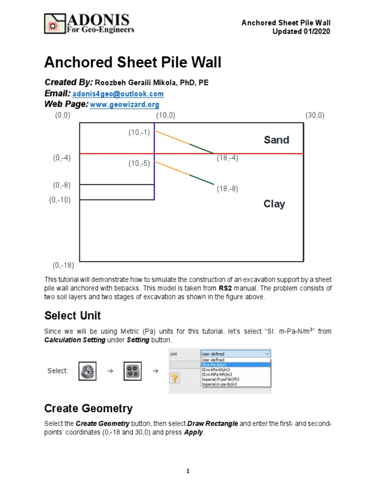 Anchored Sheet Pile Wall: Created By: Email: Web Page | PDF | Stress (Mechanics) | Deep Foundation
