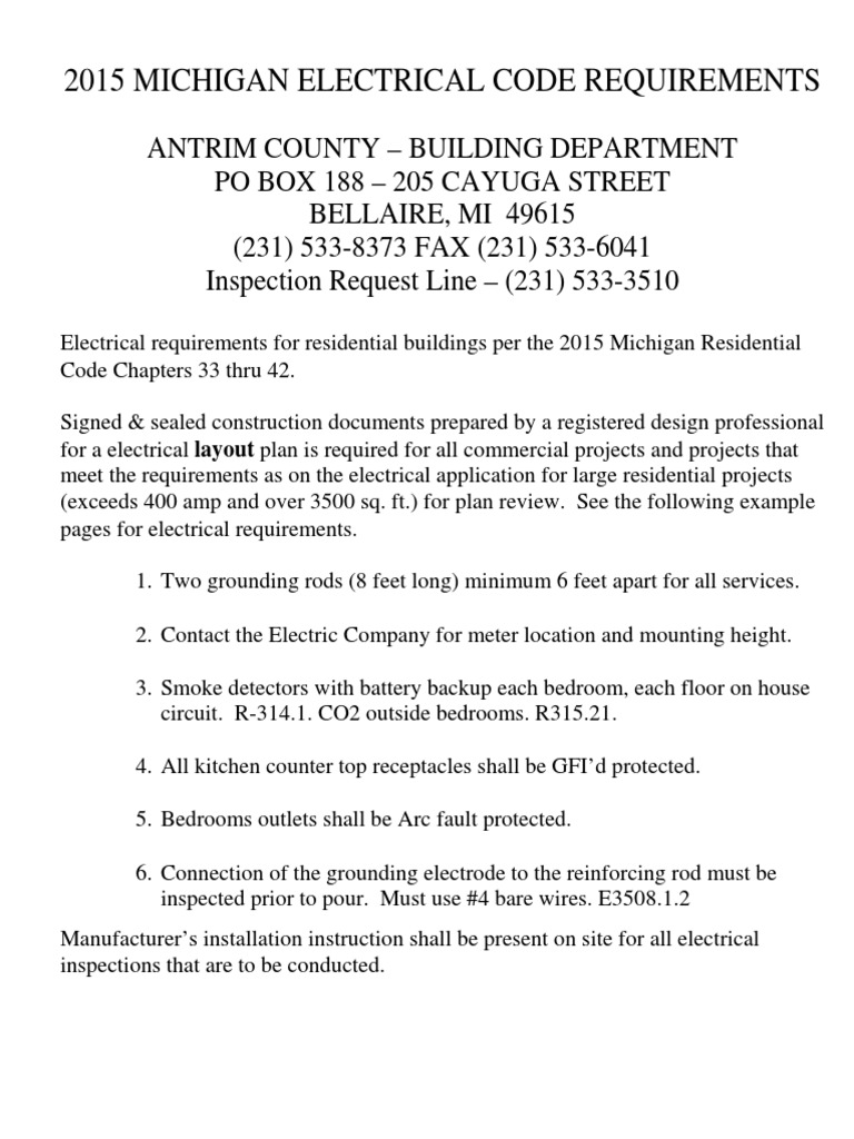 2015 Michigan Electrical Code Requirements | Download Free PDF ...