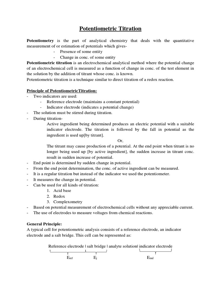 Potentiometric Titration Overview | PDF | Titration | Chemistry