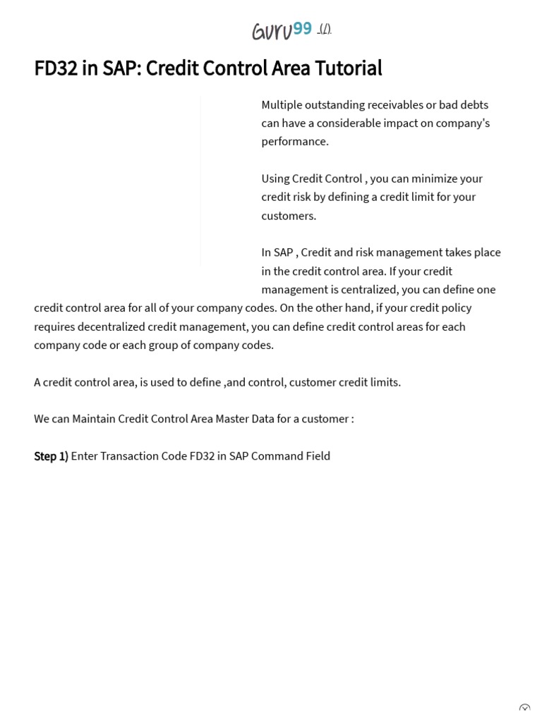 FD32 in SAP - Credit Control Area Tutorial | PDF | Economies | Computing