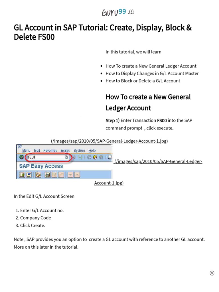 GL Account in SAP Tutorial - Create, Display, Block & Delete FS00 | PDF ...