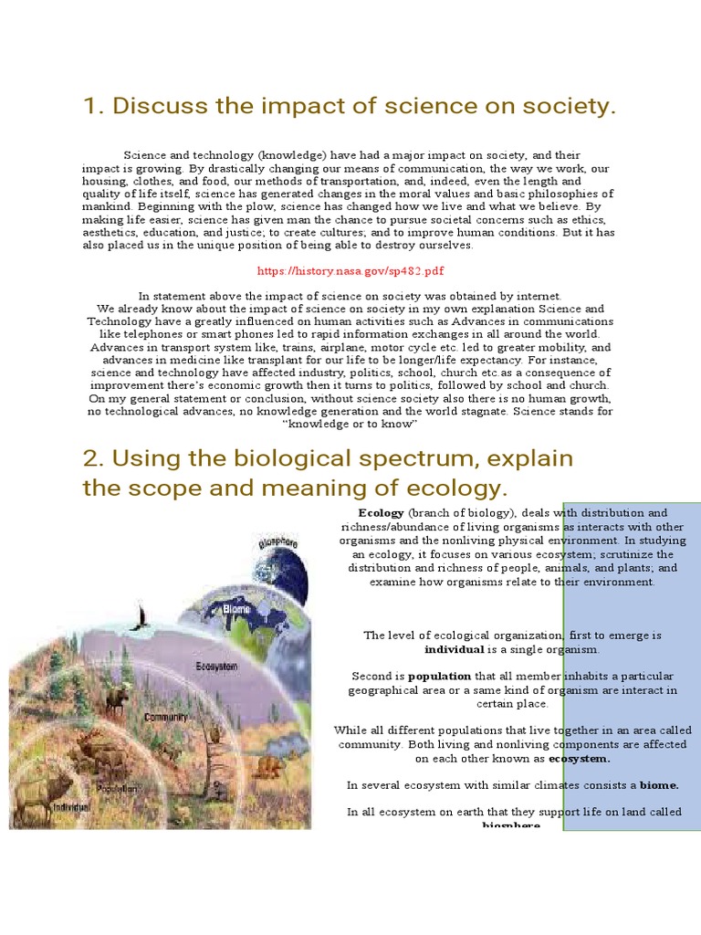 Discuss The Impact of Science On Society.: Ecology (Branch of Biology ...
