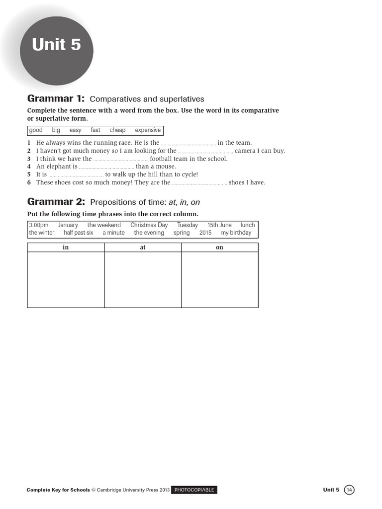 Complete Key For Schools Unit5 Extra Worksheet | PDF
