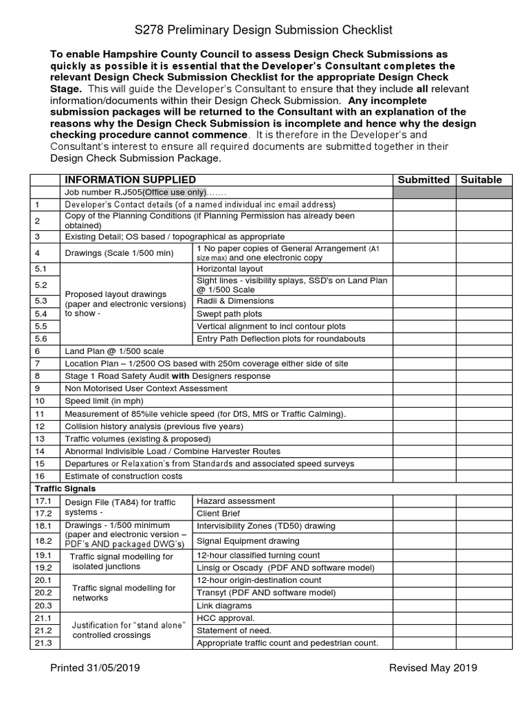 S278 Preliminary Design Submission Checklist: (A1 Size Max) | PDF ...