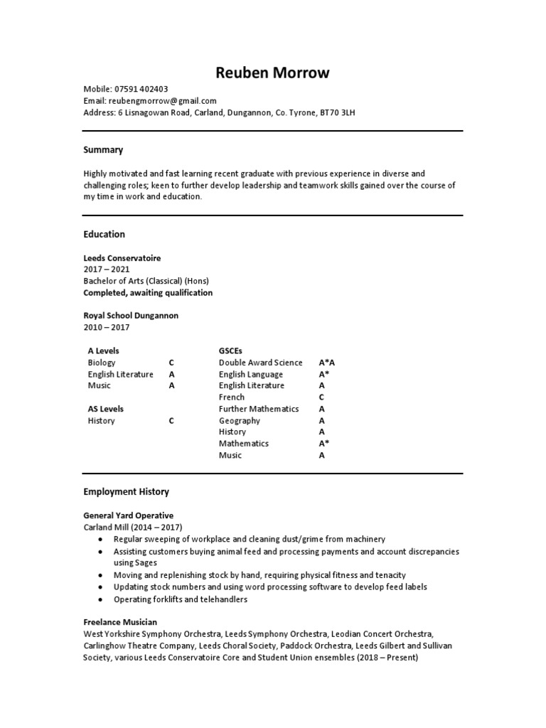 Reuben Morrow CV | PDF | Orchestras | Entertainment (General)