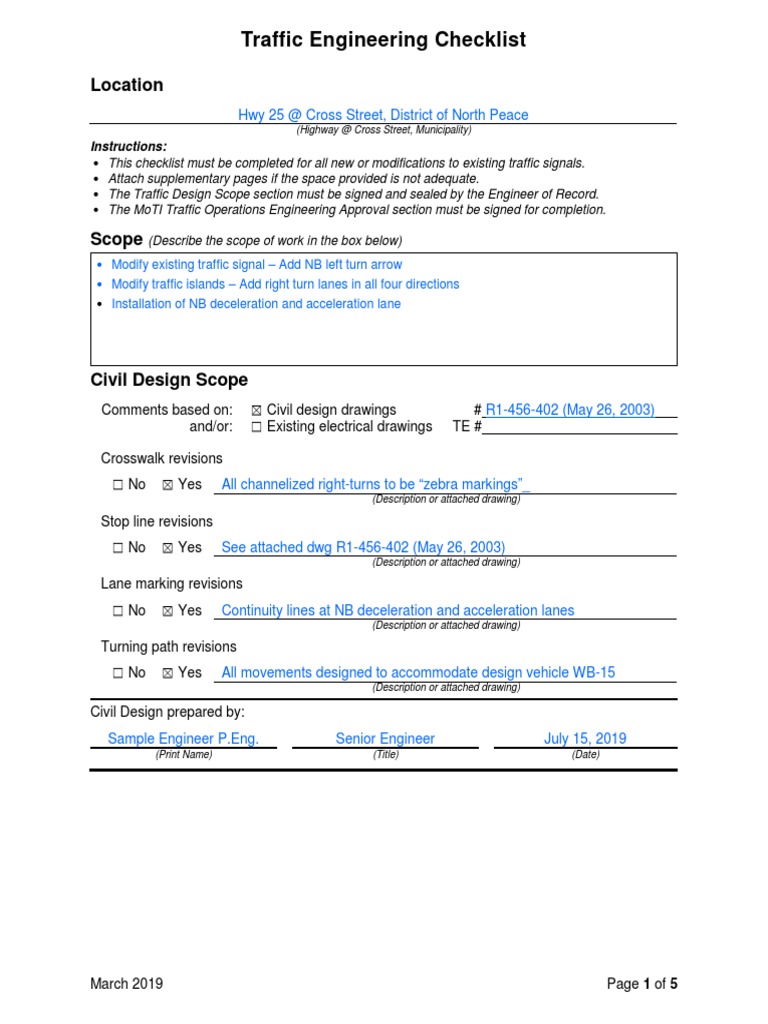 Appendix 400 1 Traffic Engineering Checklist Sample | PDF | Traffic ...