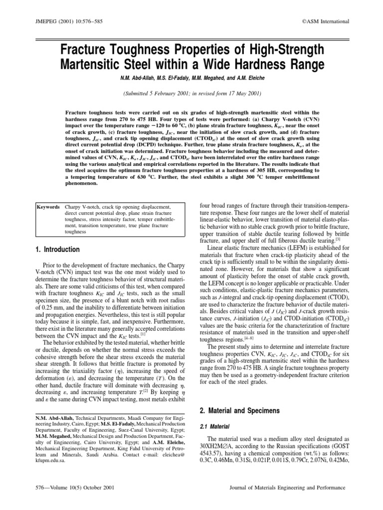 Fracture Toughness Properties of High-Strength | PDF | Fracture ...