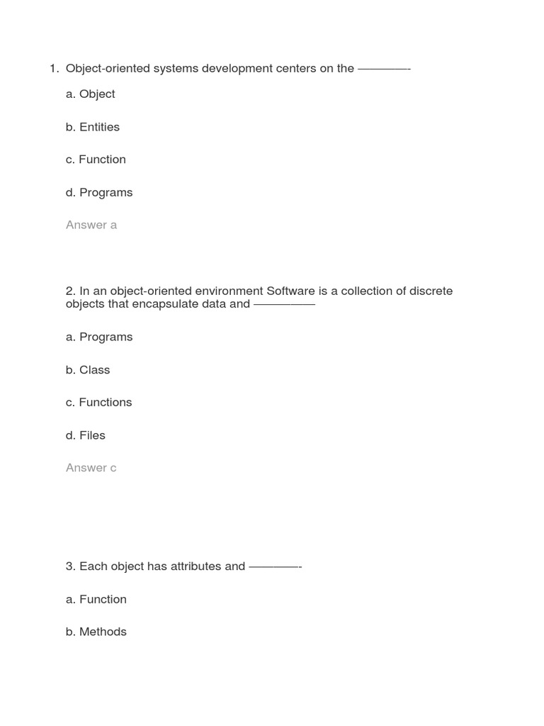 Oose Mcqs Pdf Object Computer Science Class Computer Programming 
