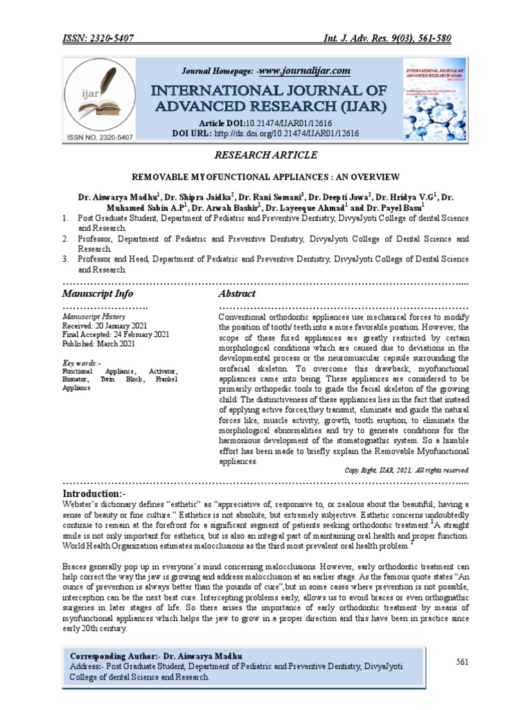 Removable Myofunctional Appliances: An Overview | PDF | Mouth ...