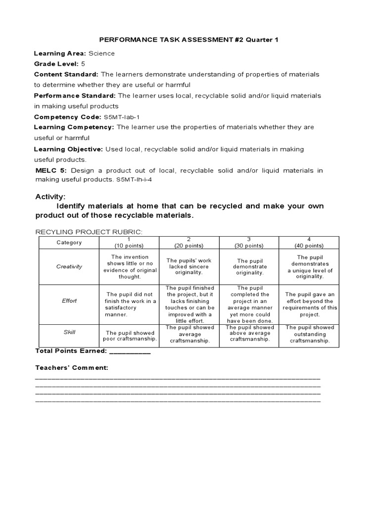 Performance Task Science Q 1 #2 | PDF | Applied Psychology | Learning