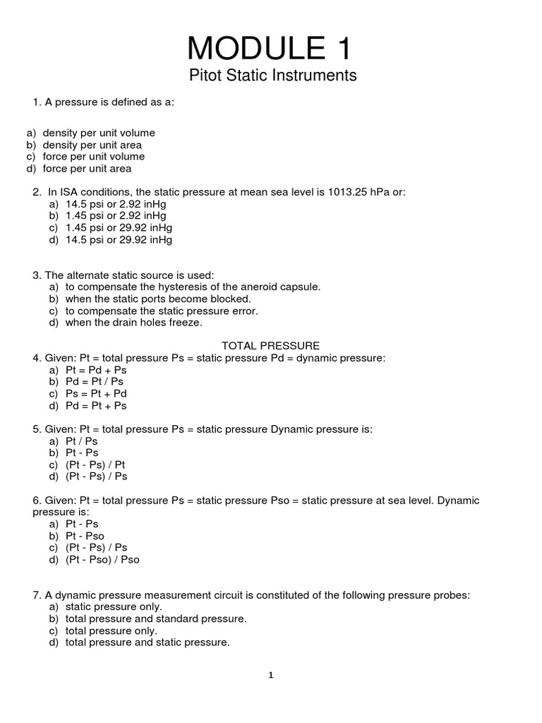 Pitot Static Instruments | PDF | Airspeed | Altimeter