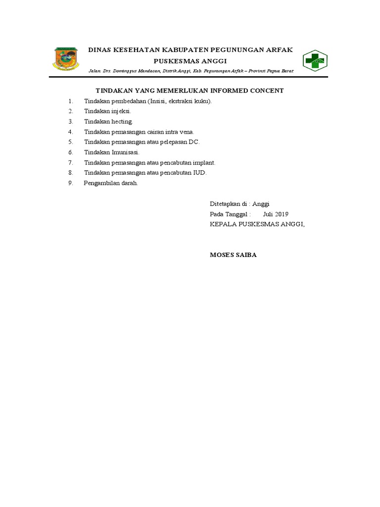 Kriteria Tindakan Yang Memerlukan Informed Consent | PDF