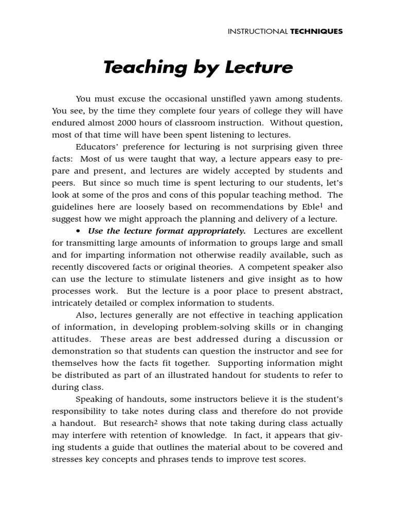 Pros and Cons of Lecture Teaching | PDF | Lecture | Teaching Method