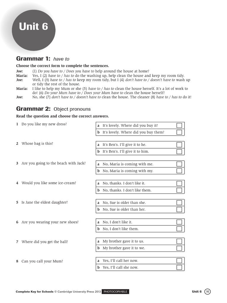 Complete Key For Schools Unit6 Extra Worksheet | PDF | English Language ...