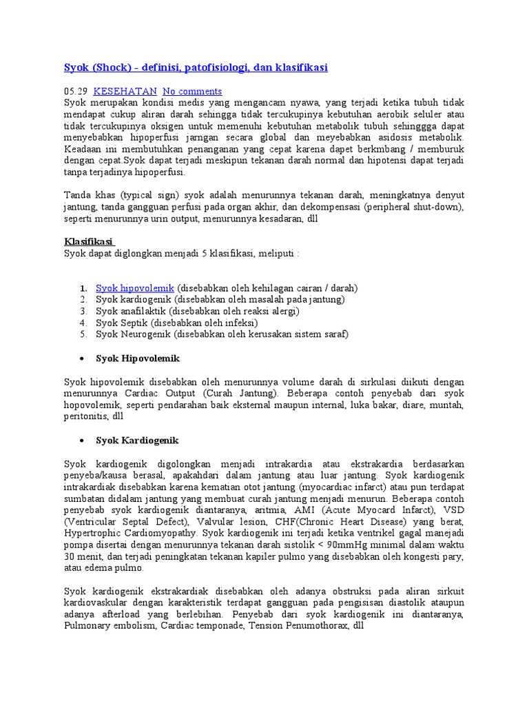 Mekanisme Syok Dan Klasifikasnya | PDF