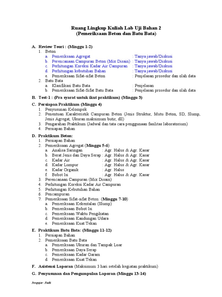 01 Ruang Lingkup Kuliah Lab Uji Bahan 2 | PDF