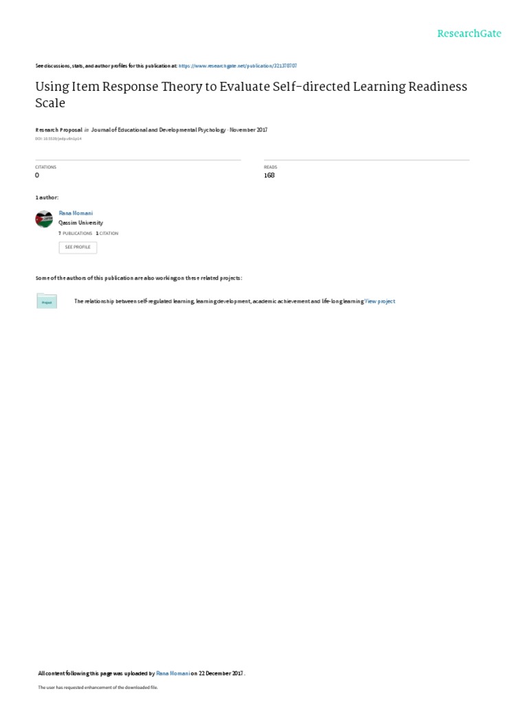 Using Item Response Theory To Evaluate Self-Directed Learning Readiness Scale | PDF ...