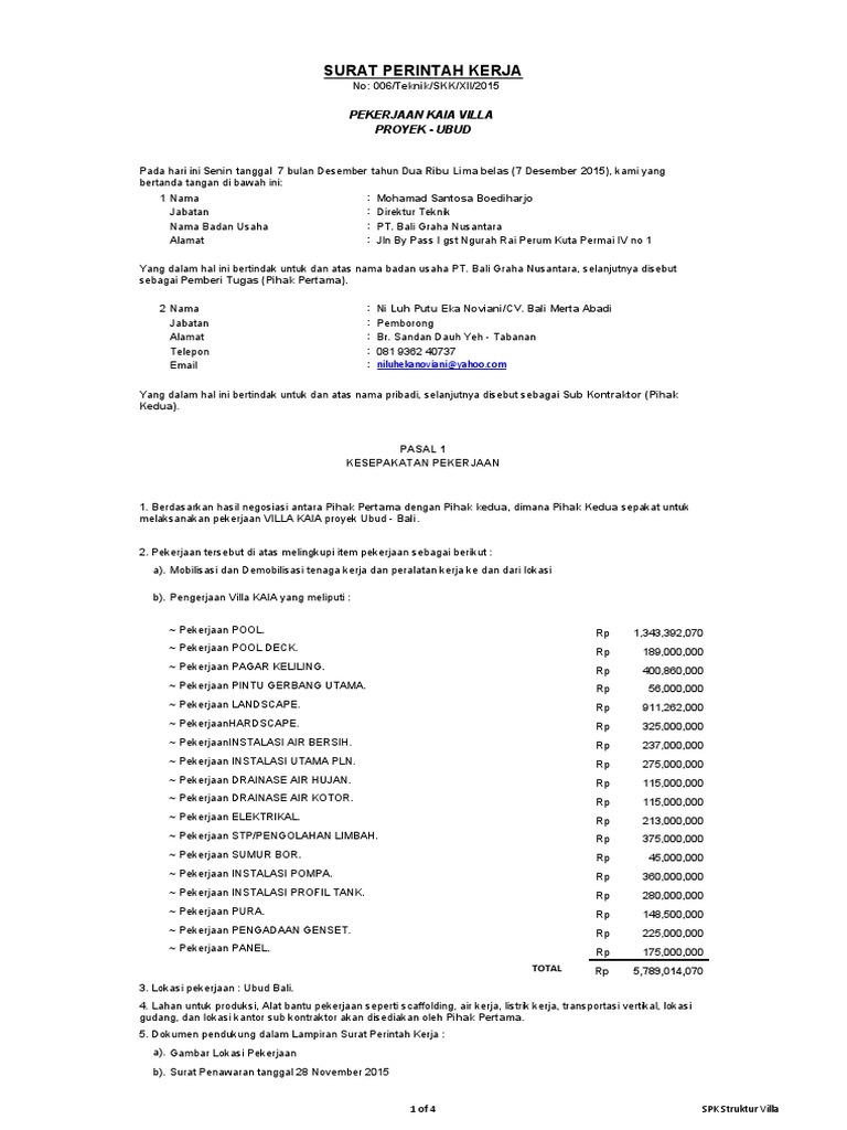 SPK CV. Bali Merta Abadi (KONTRAK KERJA) | PDF