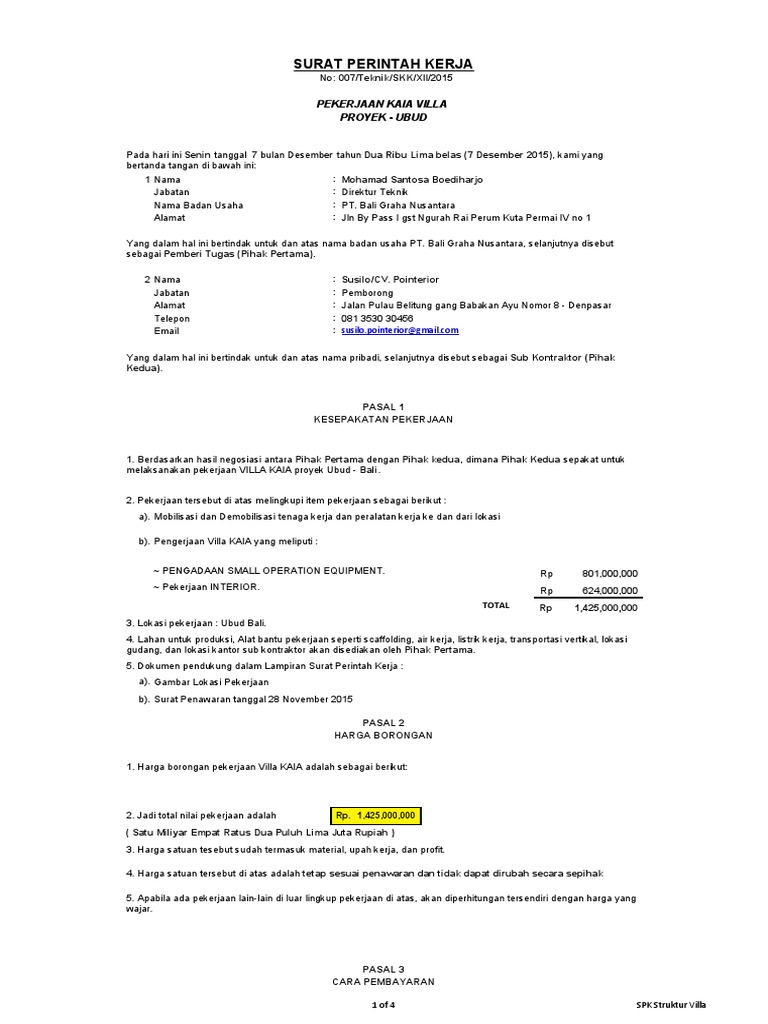 SPK Cv. Pointerior (Kontrak Kerja) | PDF