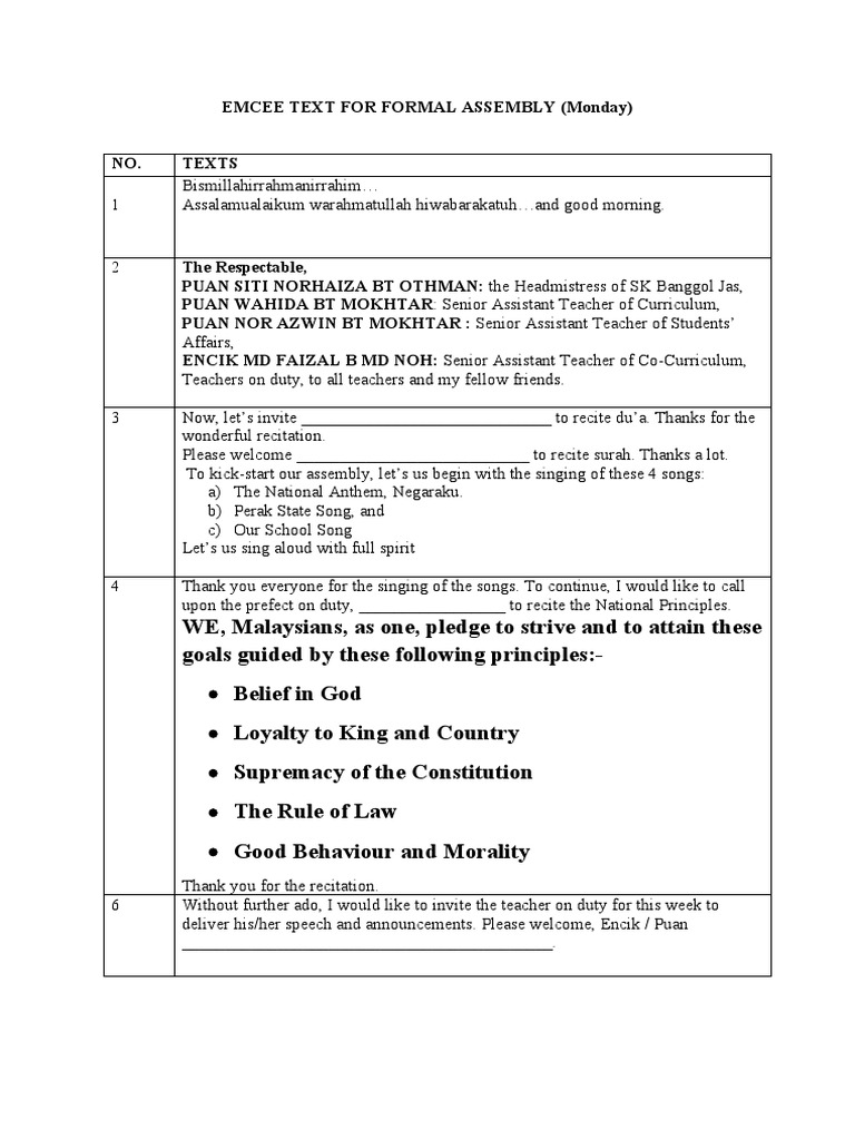 Emcee Text For Formal Assembly | PDF