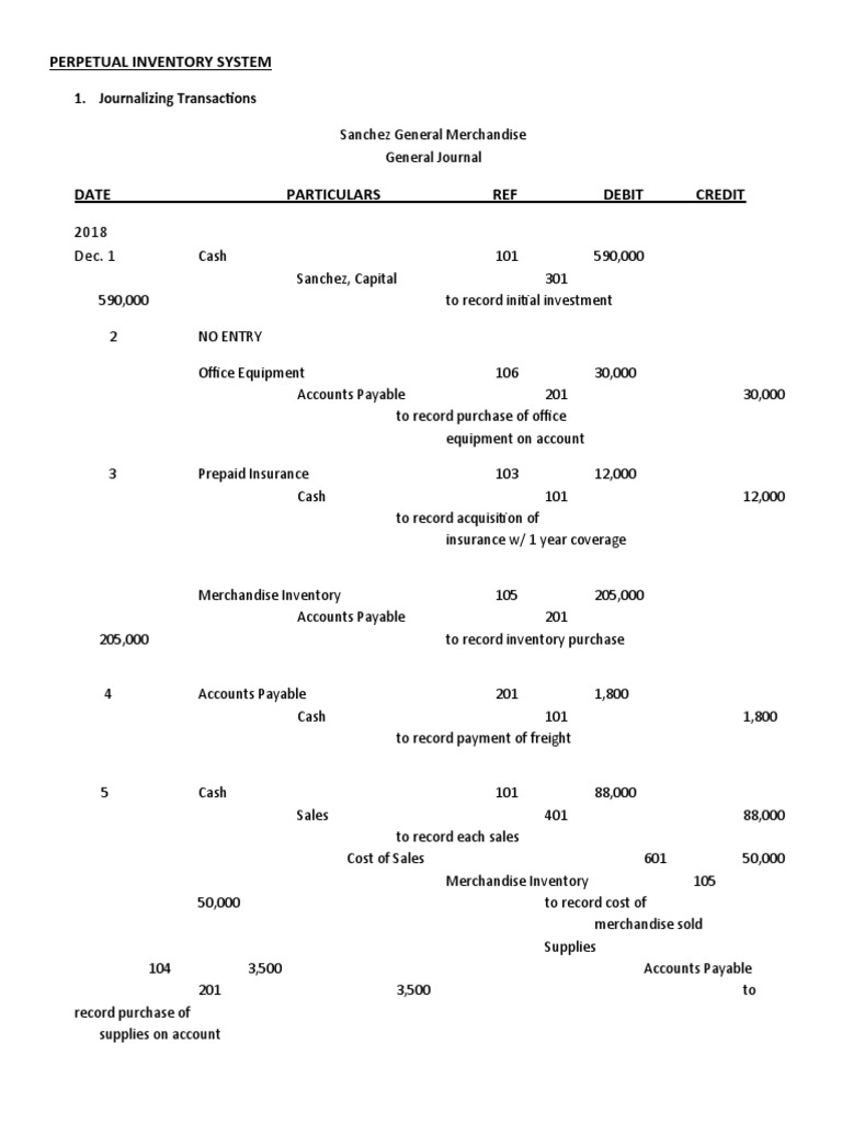 Perpetual Inventory System: 1. Journalizing Transactions | PDF | Debits ...