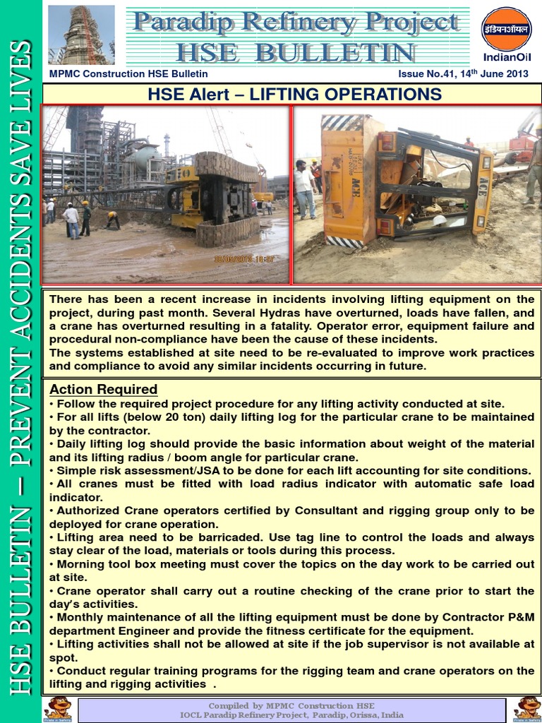 HSE Bulletin - 41 Lifting Operation 14.06.13 | PDF | Crane (Machine ...