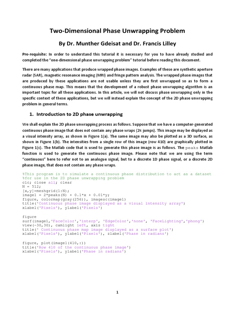 Two Dimensional Phase Unwrapping Finalpdf | PDF | Phase (Waves) | Matlab