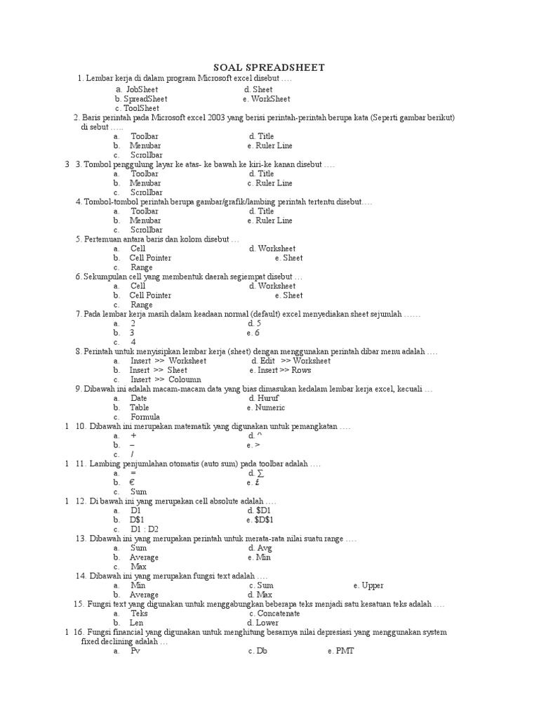 Soal Spreadsheet | PDF