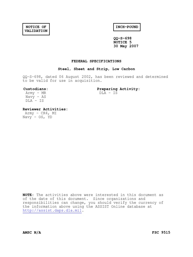 QQ-S-698 Notice 5 | PDF