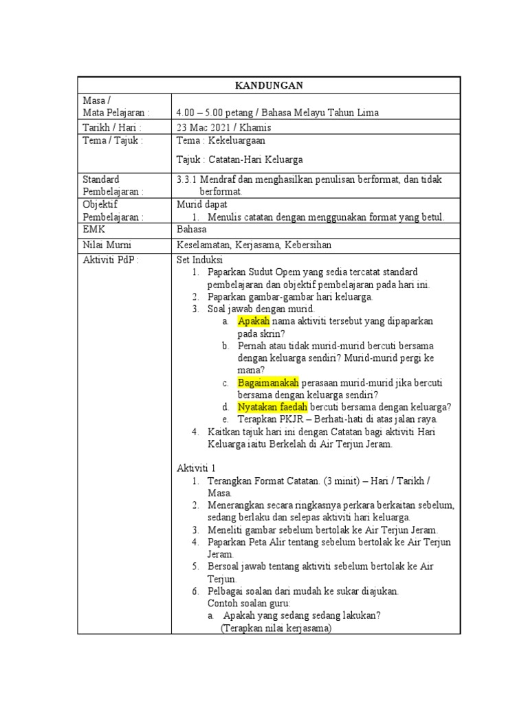 RPH Hari Keluarga | PDF