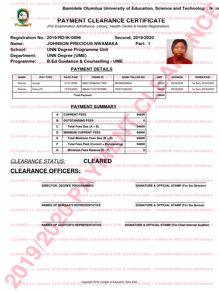 Payment Clearance Certificate | PDF | Payments | Business