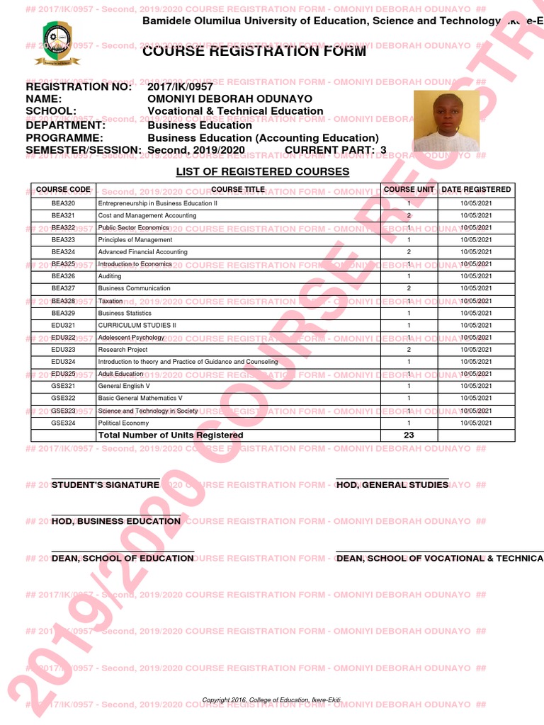 Course Registration Form | PDF | Vocational Education | Accounting