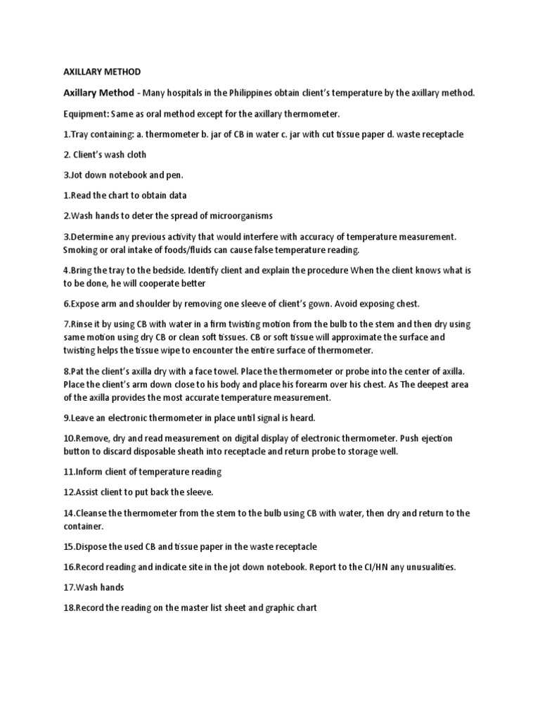 Axillary Method | PDF | Pulse | Breathing