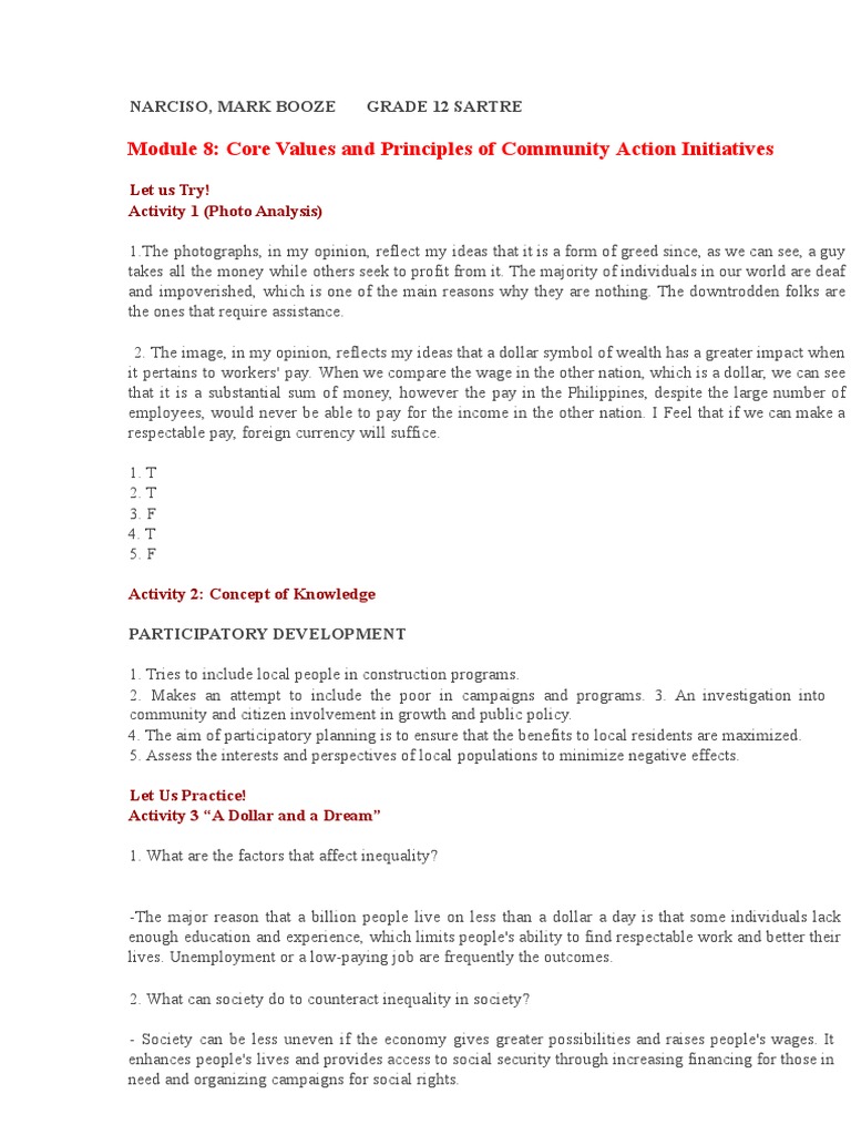 Module 8: Core Values and Principles of Community Action Initiatives ...