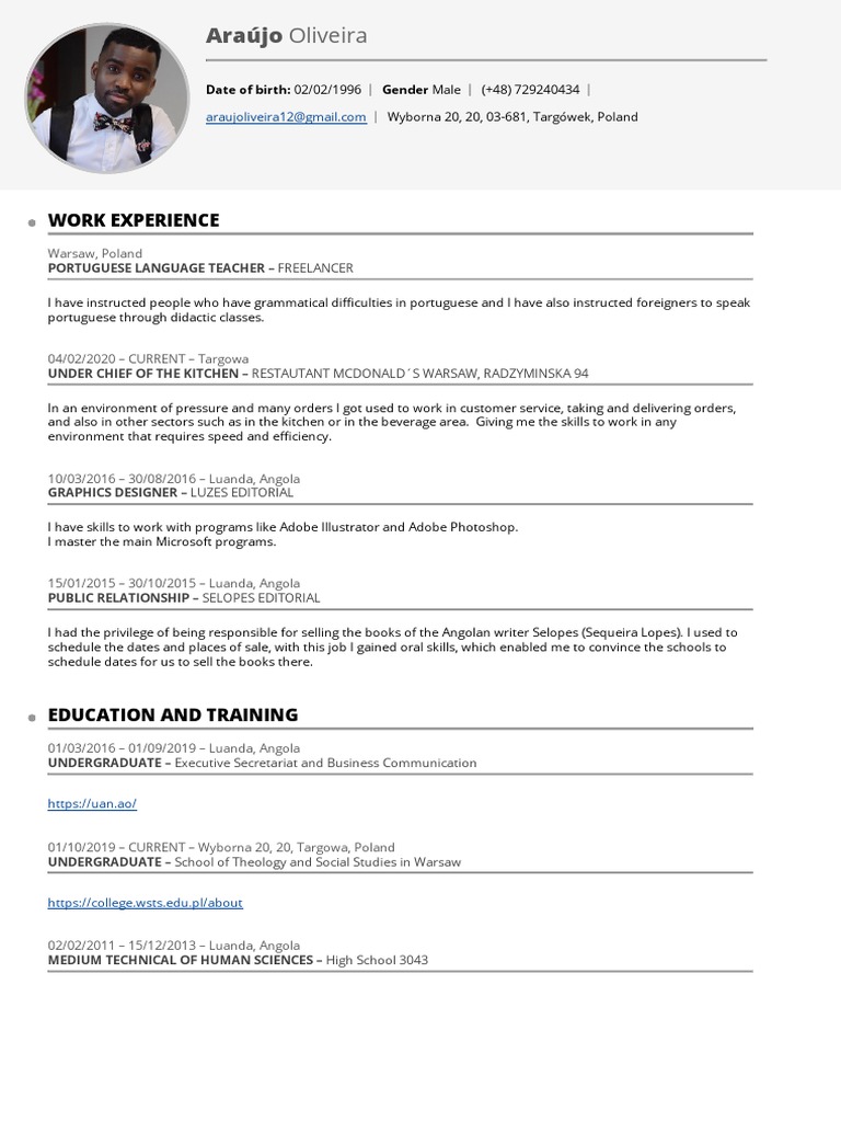 A.Oliver CV NEW | PDF | Angola | Human Communication