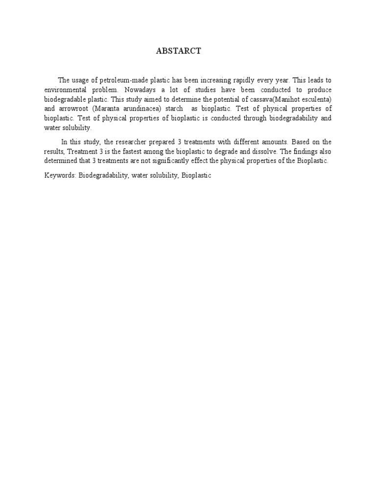 Cassava and Arrow Starch As Bioplastic | PDF | Biodegradation | Plastic