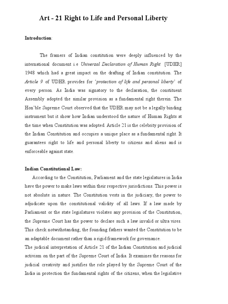 Article 21: Right to Life in India | PDF | Supreme Court Of India | Due ...