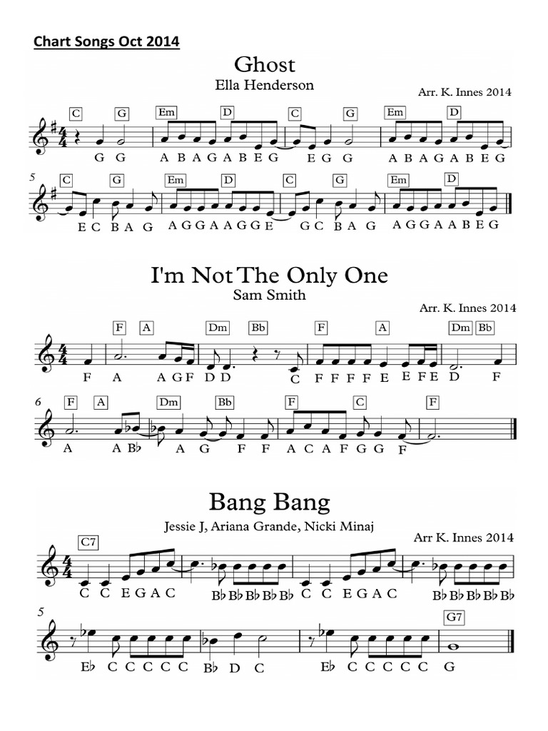 Chart Songs Oct 2015 Arr. K. Innes | PDF