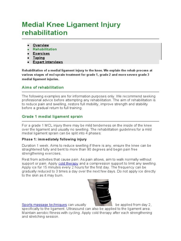 Medial Knee Ligament Injury Rehabilitation | PDF | Knee | Anatomical ...
