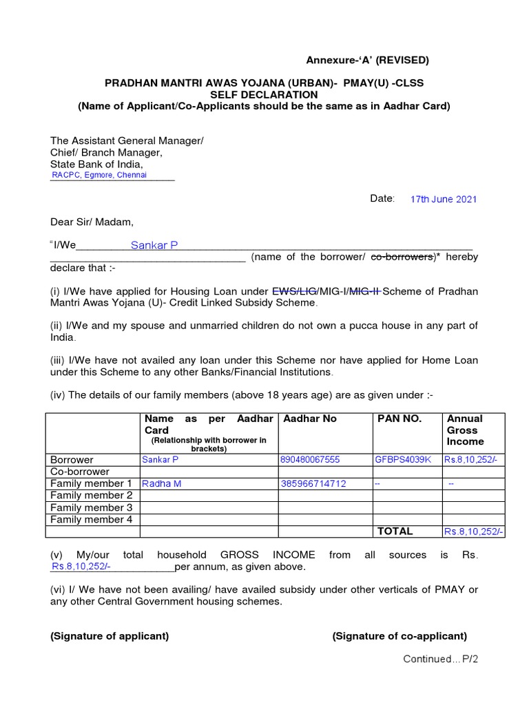 PMAY Self Declaration Affidavit Form | PDF | Financial Services | Banking