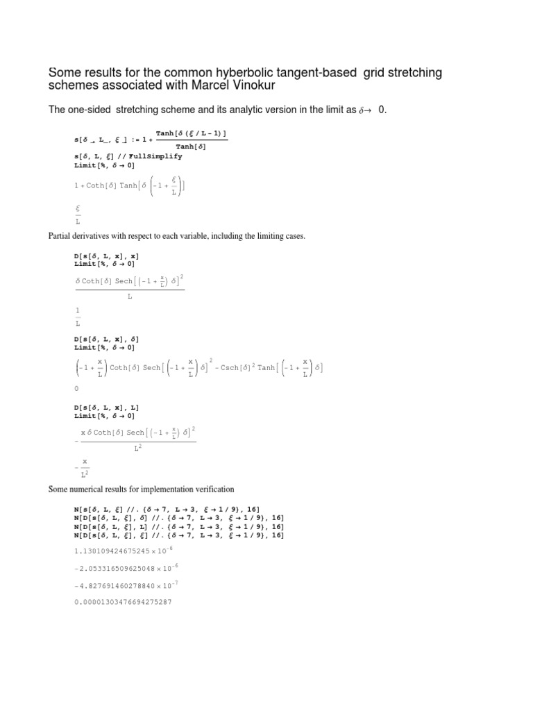 Hyperbolic Tangent Stretching Functions Per M. Vinokur JCP 1983 | PDF ...