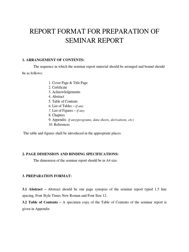 Report Format For Preparation of Seminar Report | Download Free PDF ...